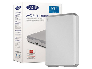 Disco Duro Externo LaCie Mobile Drive de 5 TB, USB-C. Color Plata.