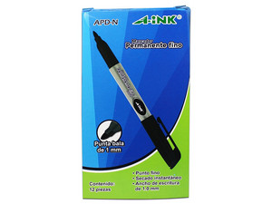 Marcador Permanente A-INK, Punto Fino, 12 piezas, Color Negro. | pcel.com