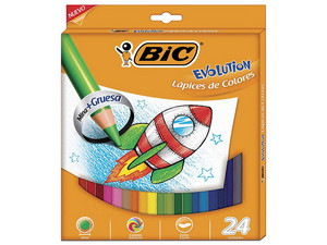 Colores Bic Evolution, Largos, Punta de 4mm, 24 piezas. | pcel.com
