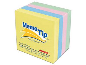 Notas Adhesivas Janel Memo Tip, Color Pastel, C/400. | pcel.com