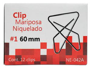 Clip Tipo Mariposa Nextep Niquelado, #1, 60mm, 12 Clips. | pcel.com