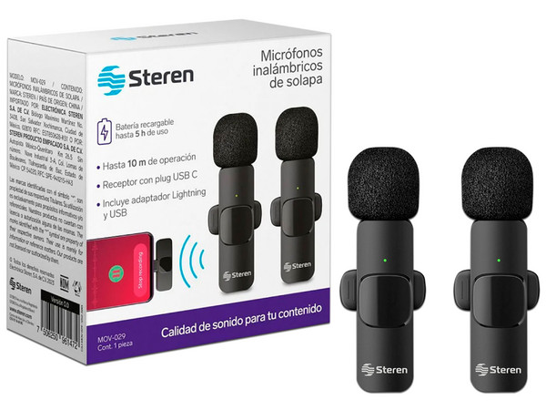 Micrófonos Inalámbricos Steren, Filtro Anti Ruido, Batería recargable ...