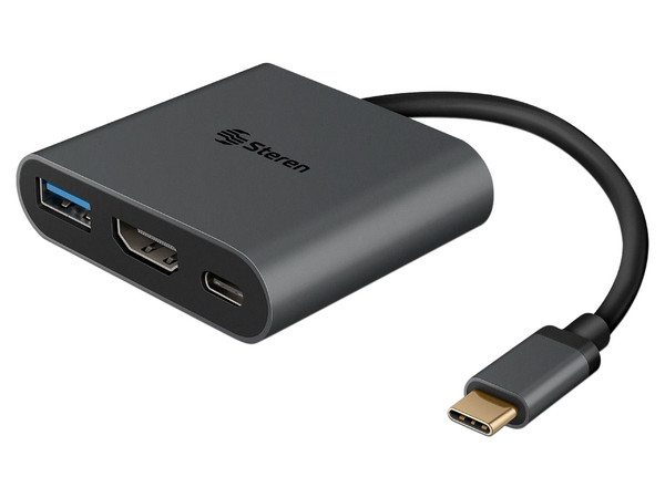 Adaptador STEREN USB-471 de USB-C a HDMI, USB-C y USB 3.0.