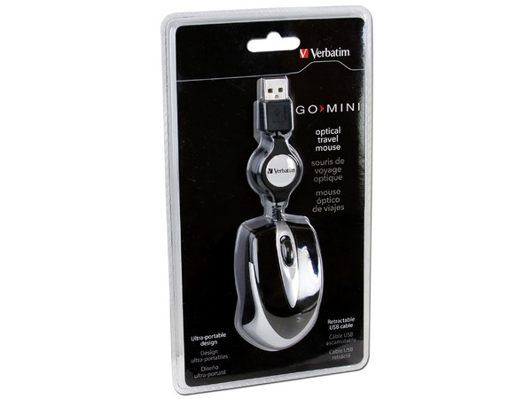 Mini Mouse Verbatim GO MINI Óptico, Cable Retráctil, USB, color Negro