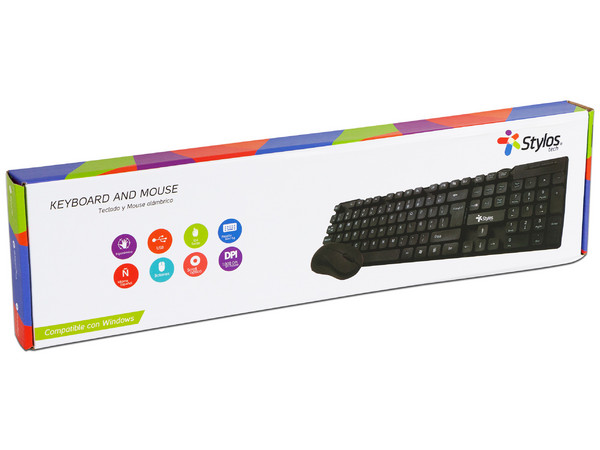 Kit de teclado estandar y mouse óptico Stylos, USB