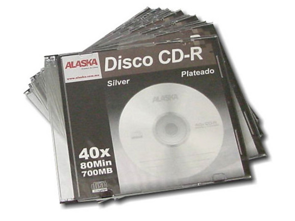 Paquete de CDs, Alaska 700Mb/80Mins, Plateado, 10 piezas con caja.