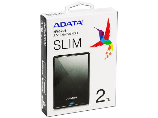 Disco Duro Portátil ADATA SLIM HV620S de 2TB, USB 3.1. Color Negro.