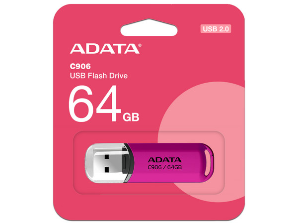 Unidad Flash USB 2.0 ADATA C906 de 64GB. Color Rosa.
