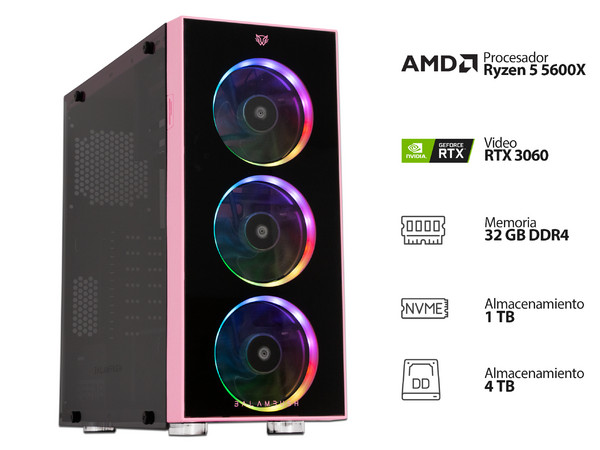 PC Gamer Powerbit MEGA VI PINK: Procesador AMD Ryzen 5 5600X (hasta 4.6 ...