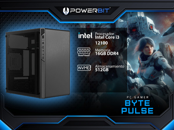 PC de Escritorio Powerbit Byte Pulse: Procesador Intel Core i3 12100 (hasta 4.3 GHz) , Memoria ...