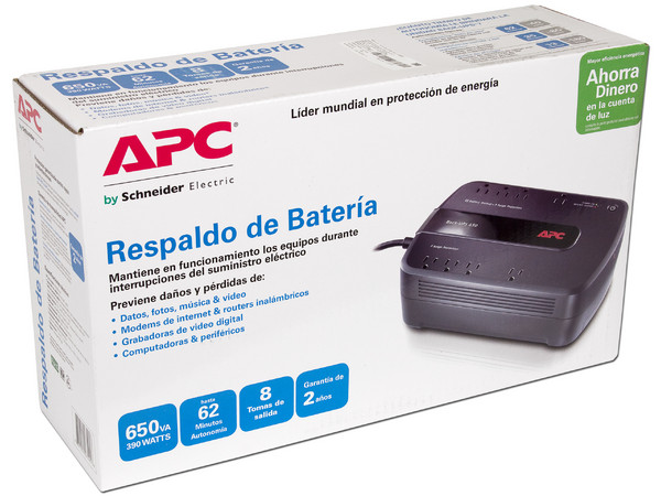 Back-UPS APC BE650G1-LM de 650VA (390WATTS) con 8 contactos NEMA 5-15R ...