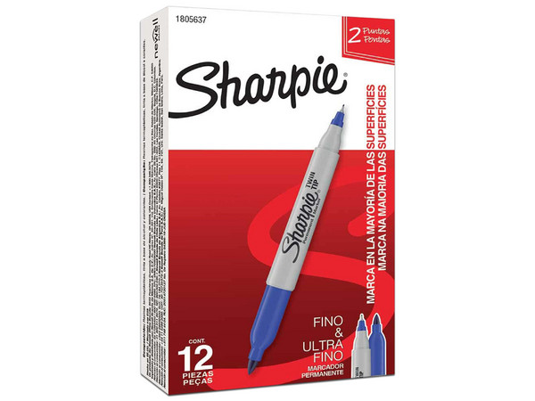 Marcador permanente Sharpie Doble Punta, 12 pieza, Color Azul.