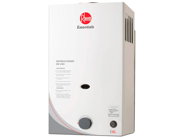 Boiler de paso Rheem HDEI-MX06P, gas natural, 6L, color blanco.