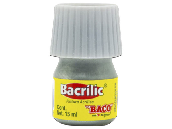 Pintura BACO Acrílica color plata de 15ml, caja con 10 Piezas.