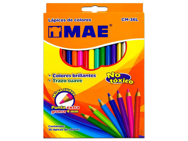 Colores MAE Largos de punta 4mm, Redondos, 36 pzas, Colores Surtidos.