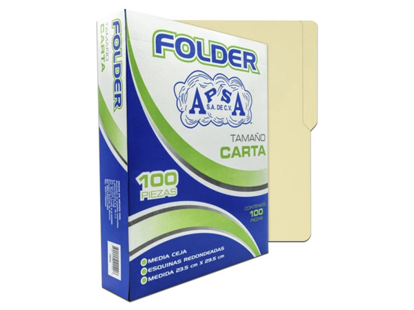 Folder APSA L10FC de Tamaño Carta, Color Crema, Paquete con 100 piezas.