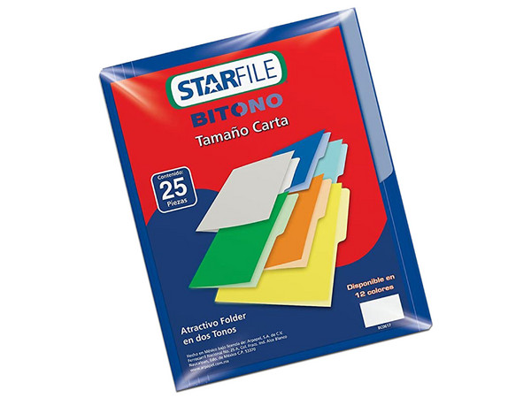 Folder Bitono Mapasa, Tamaño Carta, Color Azul, con 25 Piezas.