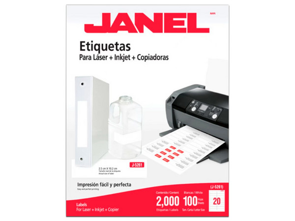 Etiquetas Adhesivas Janel para Láser y Copiadoras, 100 Hojas, 2000 ...
