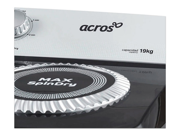 Lavadora Semiautomática Acros de 2 Tinas, MaxSpin Dry, 19 Kg. Color Blanco.