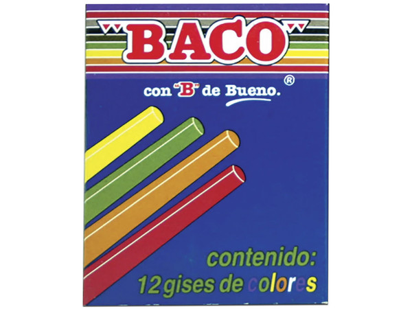 Paquete de Gises Baco, 12 piezas, Colores surtidos.