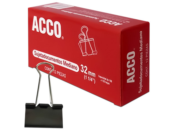 Sujeta Documentos ACCO Brands Mediano, 32mm (1 1/4"), 12 Piezas.