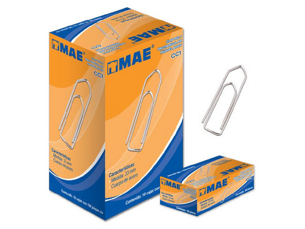 Clip Rectangular MAE CC1, NO.1, 33mm, Paquete con 10 cajas de 100 piezas.