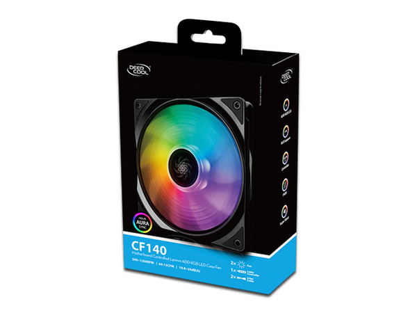 Kit de 2 ventiladores DEEPCOOL CF140 de 140mm, ARGB, Color Negro.
