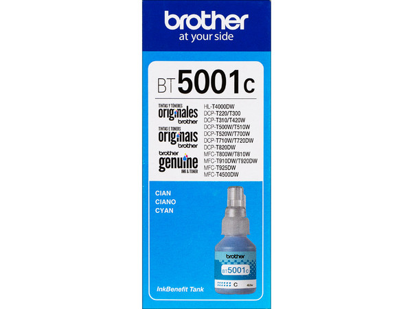 Botella de Tinta Brother, color Cian, Modelo: BT5001C, Alto Rendimiento.