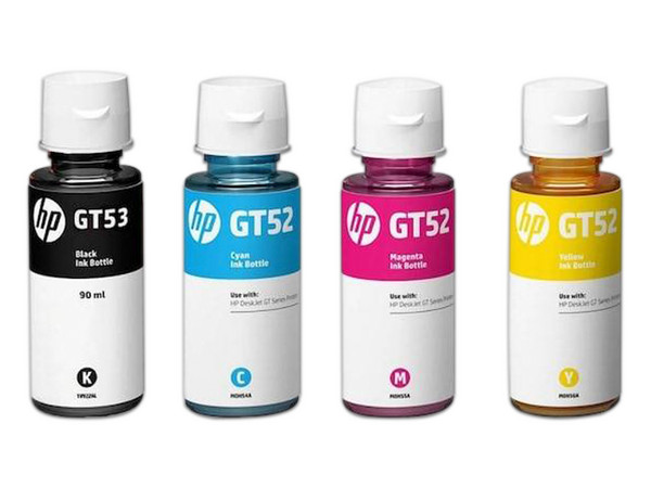 Kit de 4 Botellas de Tintas HP GT53 y CT52, Color Negro, Cian, Magenta ...