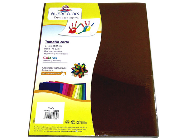 Papel cortado Eurocolors EC0015 tamaño Carta, 100 piezas. Color Café.