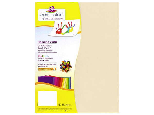 Papel cortado Eurocolors EC0092 tamaño Carta, 100 piezas. Color Crema.