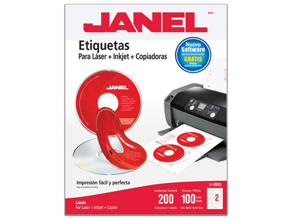 Etiquetas Adhesivas Janel Láser J-5931, 100 Hojas por Paquete.