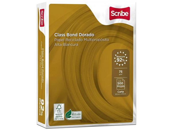 Papel Scribe Class Bond Dorado Carta 93 Blancura Caja Con 5000 Hojas