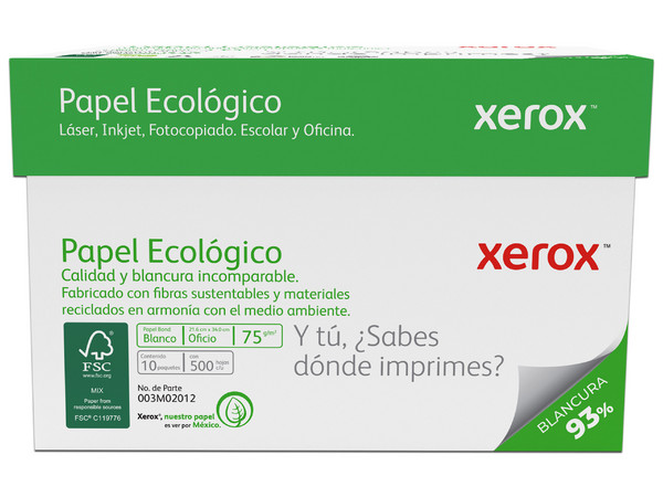 Caja De Papel Bond Xerox Ecologico, Tamaño Oficio, Blancura 93%, 75G/M2 ...
