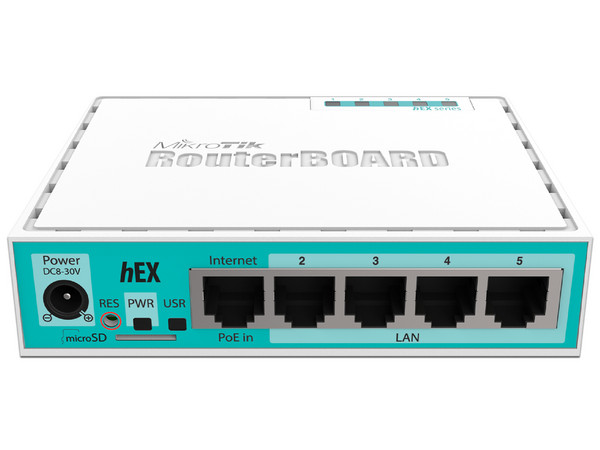 Router MikroTik RB750GR3 de 5 puertos Gigabit Ethernet, 1 puerto USB.