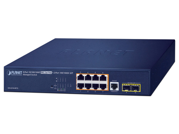 Switch Planet Technology GS-4210-8P2S de 8 Puertos Gigabit (10/100 ...