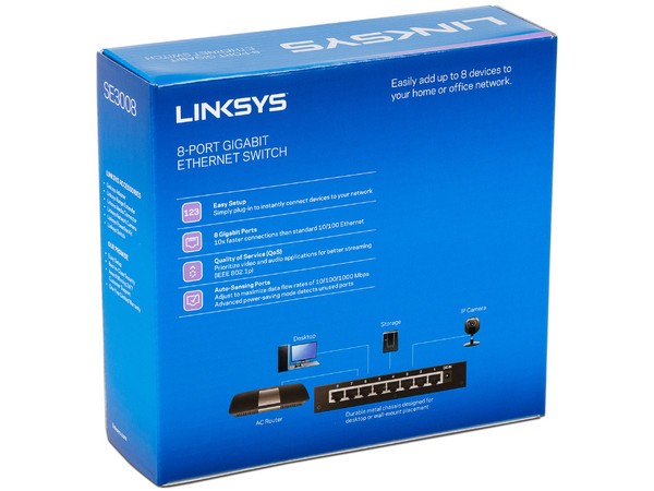 Switch Gigabit LINKSYS SE3008 de 8 Puertos, Gigabit 10/100/1000 Mbps
