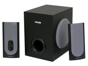 Bocinas Creative 2.1 SBS380, 12 Watts RMS, Subwoofer de madera.
