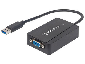 Adaptador Manhattan de USB 3.0 a VGA. Color negro.