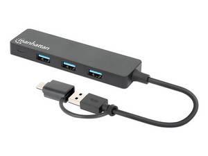 Hub USB Manhattan 3 Puertos, USB-A, Color Negro.