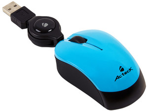 Mini Mouse Acteck AM-400 Óptico, retráctil USB. Color Azul
