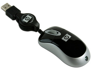 Ultra Mini Mouse HP Óptico, retráctil USB. Color Negro