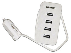Cargador para Auto Brobotix 005003B con 4 Puertos USB. Color Blanco.