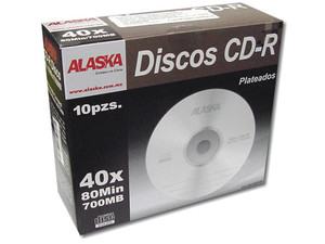 Paquete de CDs, Alaska 700Mb/80Mins, Plateado, 10 piezas con caja.