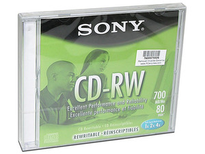 CD-RW SONY de 700MB, 4X, Caja, 1 pieza.