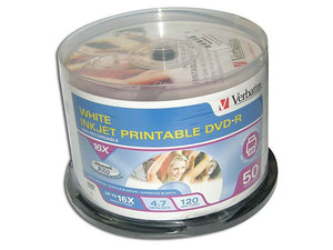 Paquete de 50 DVDs Verbatim Imprimibles, DVD-R, 16x.