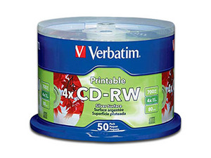Paquete de 50 CD-RW Verbatim de 700 MB/80minutos, 4x.