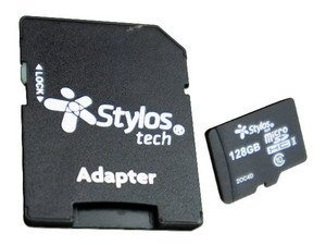 Memoria MicroSDHC Stylos de 128GB, Clase 10, con adaptador SD.