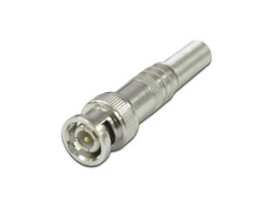 Conector BNC macho de 75 Ohm, con base de resorte para montar a presión.