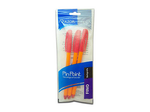 Paquete de Bolígrafos Azor Pin Point, Punto Fino, 3 piezas, Color Rojo.